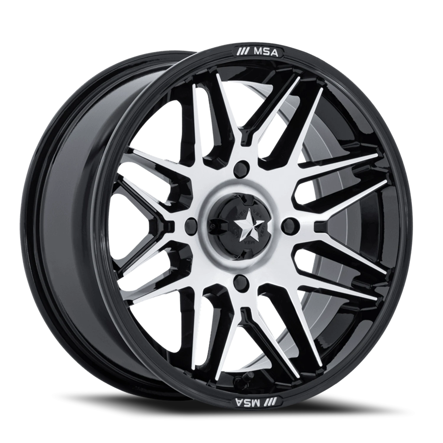 MSA Radar UTV M52 BD 16x7 +10 4x156mm 115.1mm Gloss Black Machined Fac